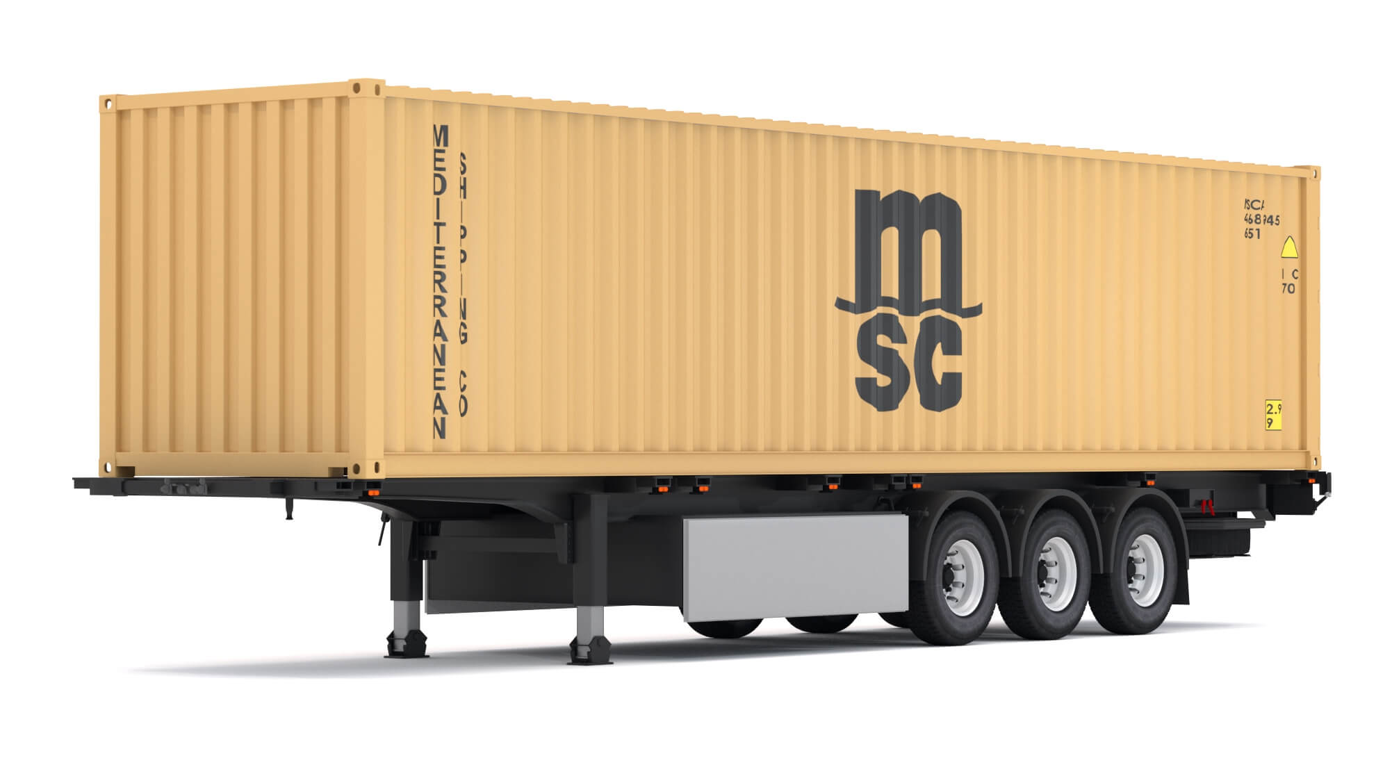 Chassis Semi Trailer With MSC Shipping Container - 3D Model by ALPHA3DST