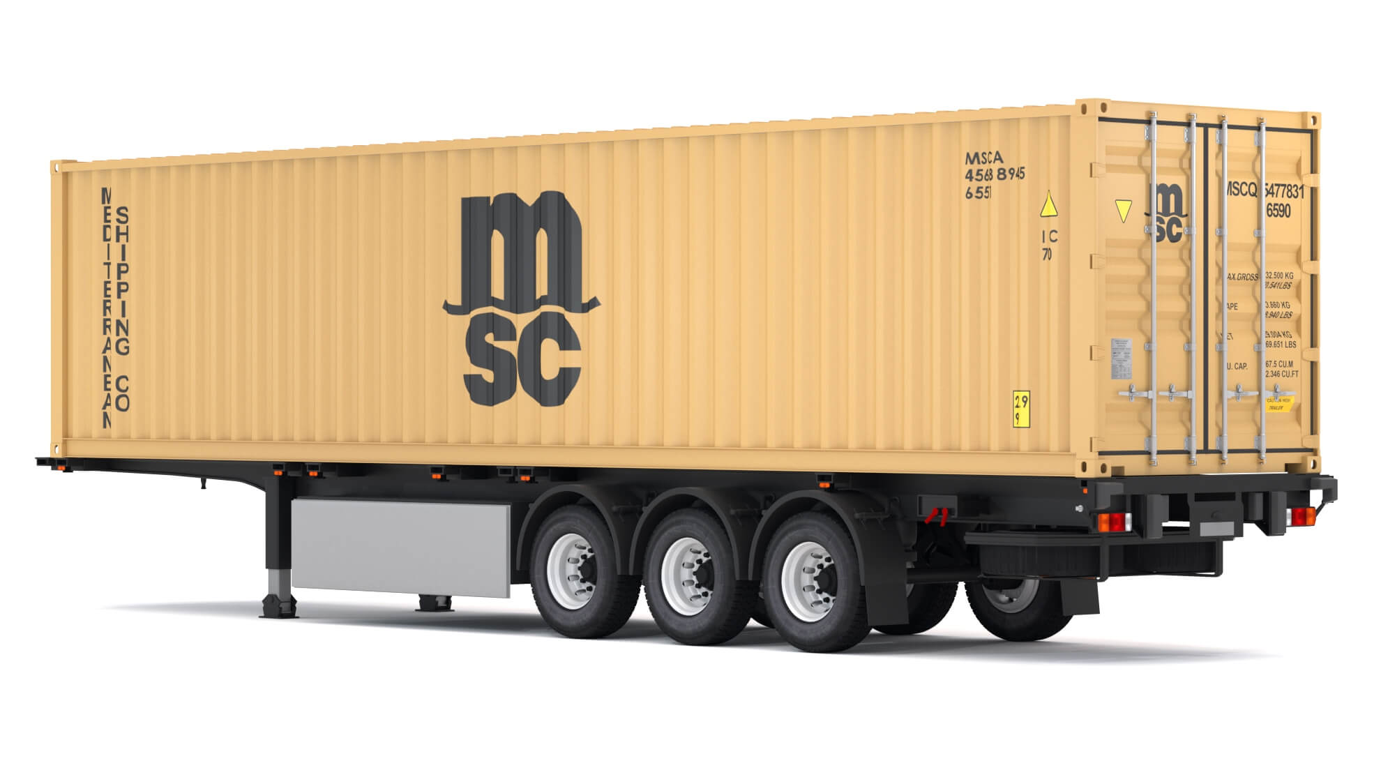 Chassis Semi Trailer With MSC Shipping Container - 3D Model by ALPHA3DST