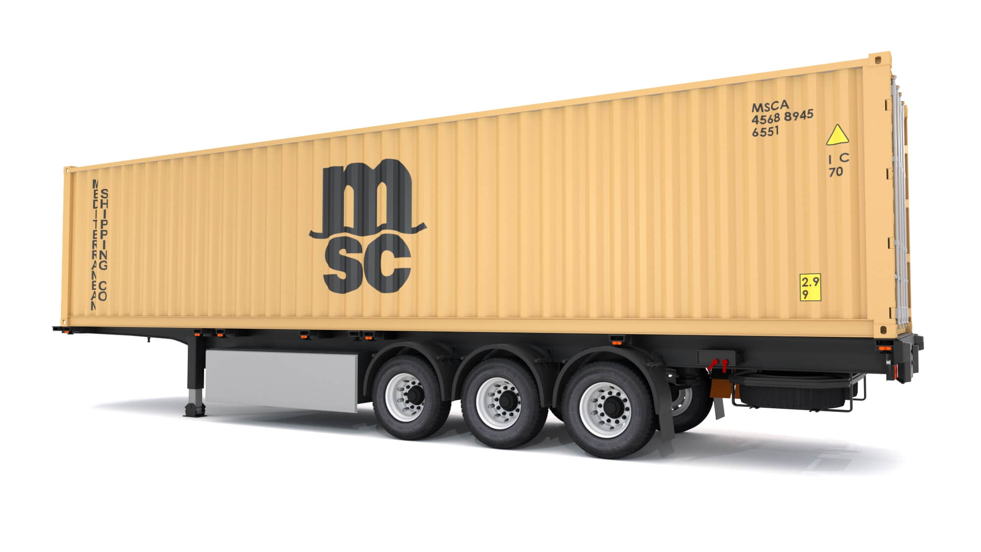 Chassis Semi Trailer With MSC Shipping Container - 3D Model by ALPHA3DST