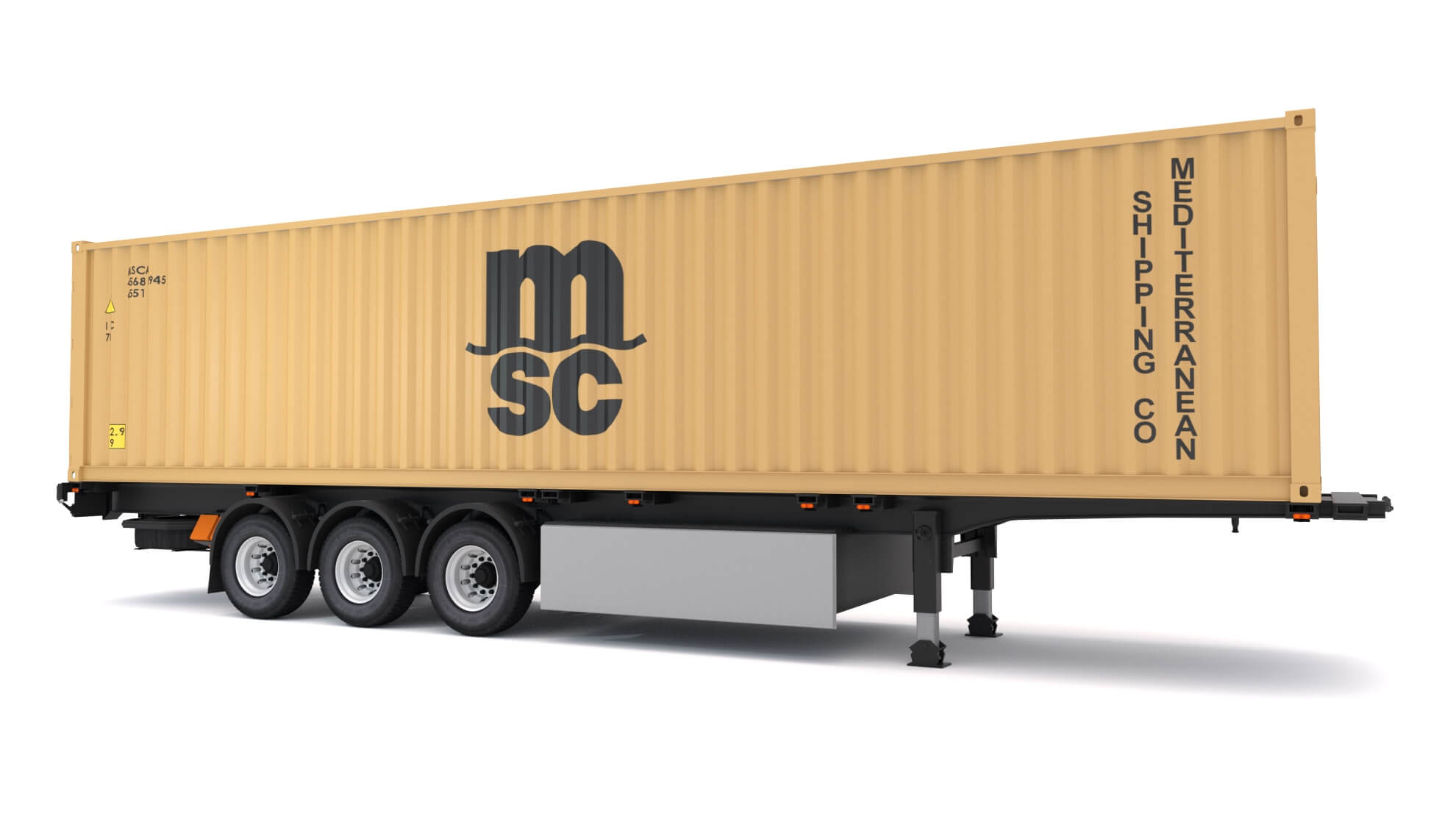 Chassis Semi Trailer With MSC Shipping Container - 3D Model by ALPHA3DST