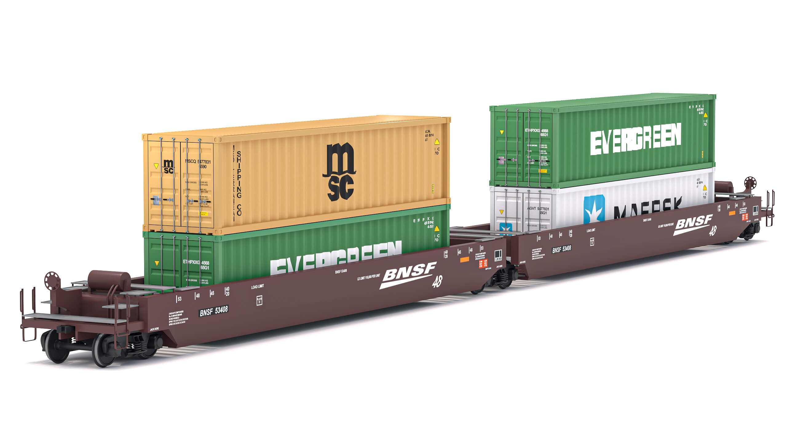 Double Stack Railcar Bnsf With Containers - 3D Model by ALPHA3DST