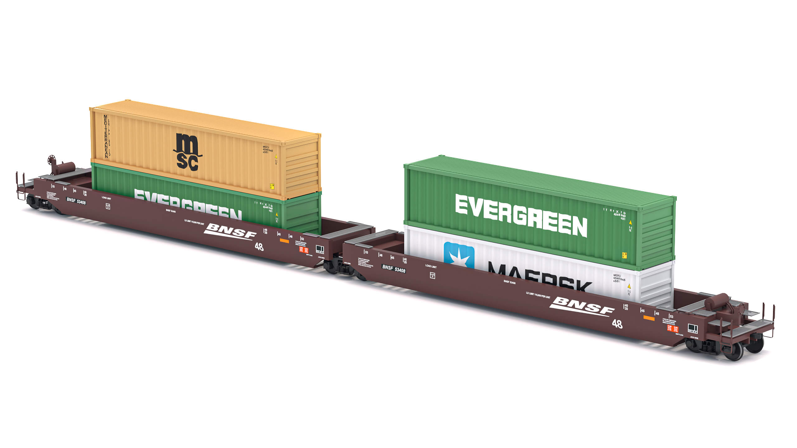 Double Stack Railcar Bnsf With Containers - 3D Model by ALPHA3DST
