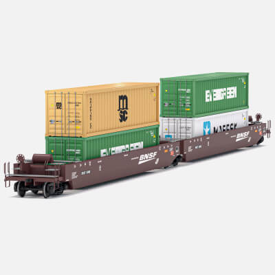 Double Stack Railcar Bnsf With Containers - 3D Model by ALPHA3DST