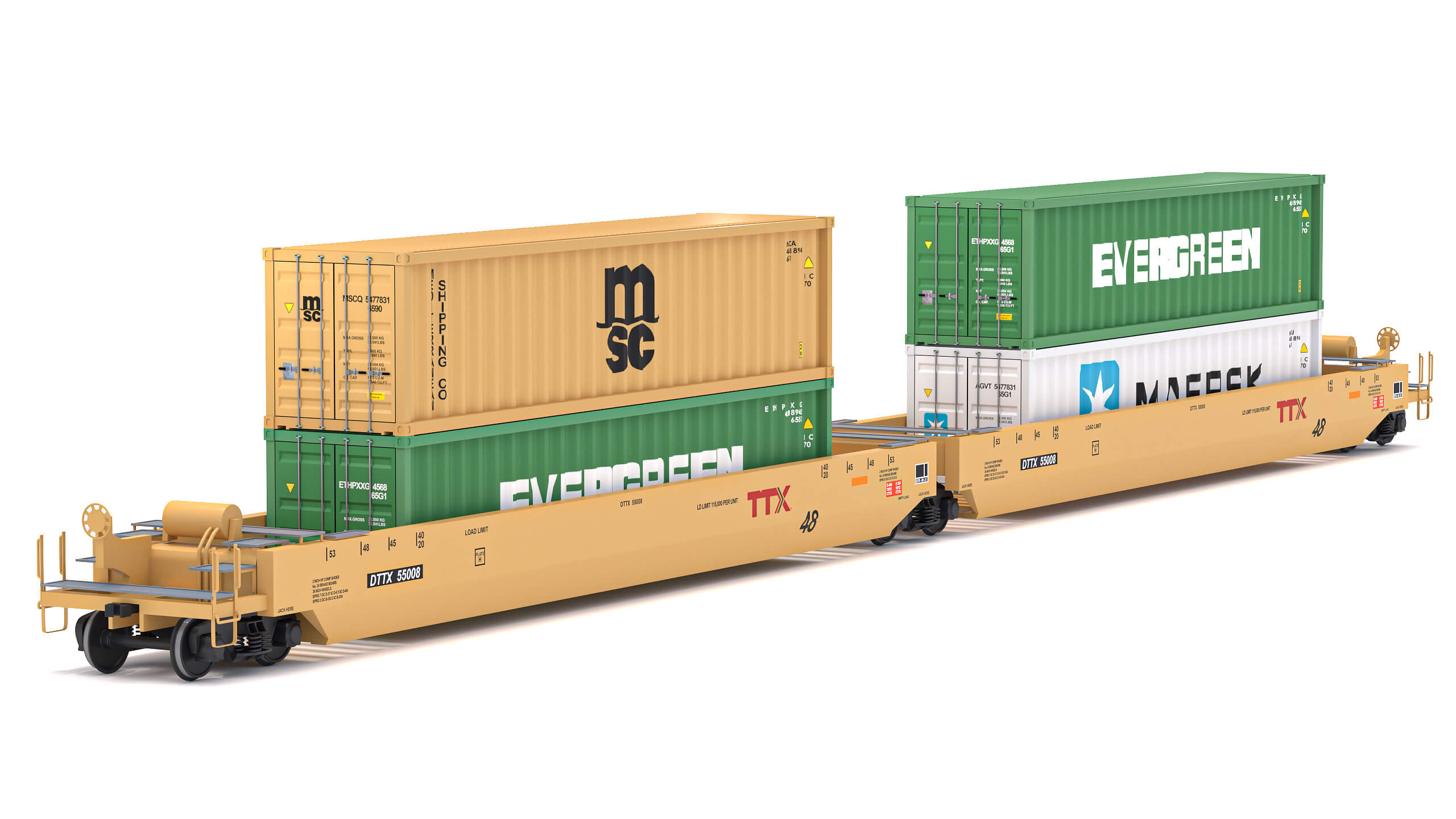 Double Stack Railcar TTx With Containers - 3D Model by ALPHA3DST