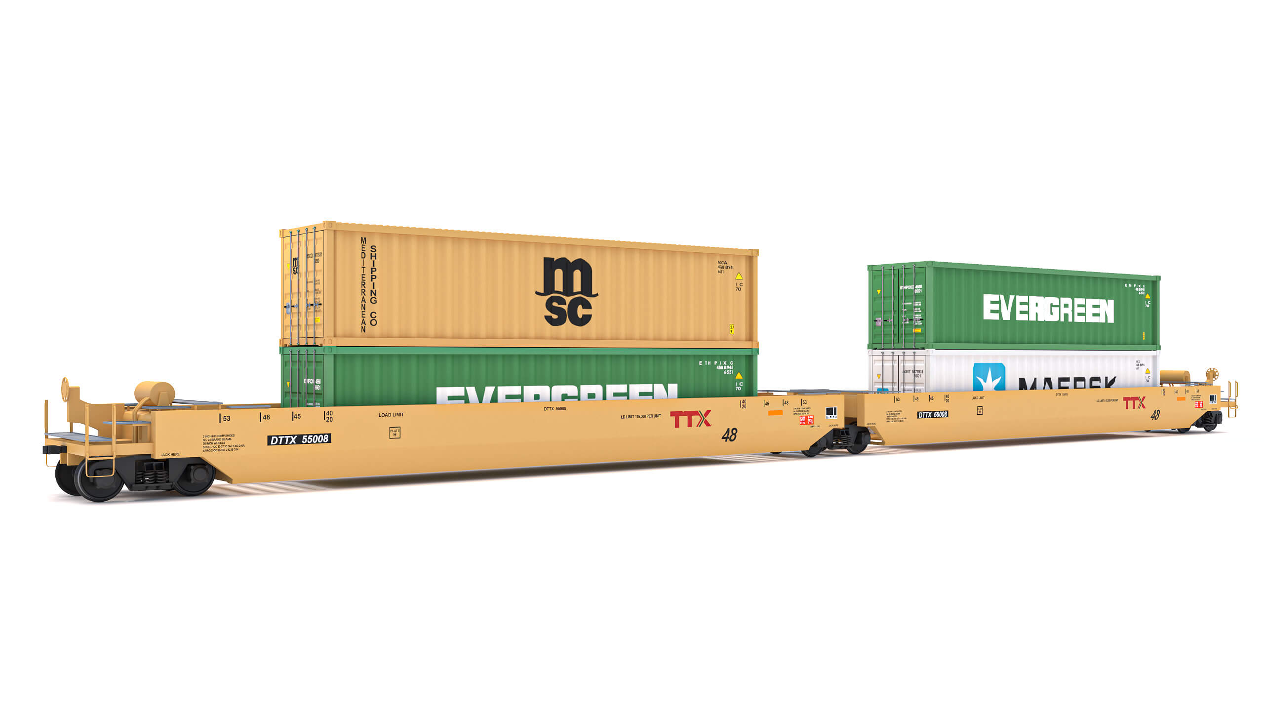 Double Stack Railcar TTx With Containers - 3D Model by ALPHA3DST
