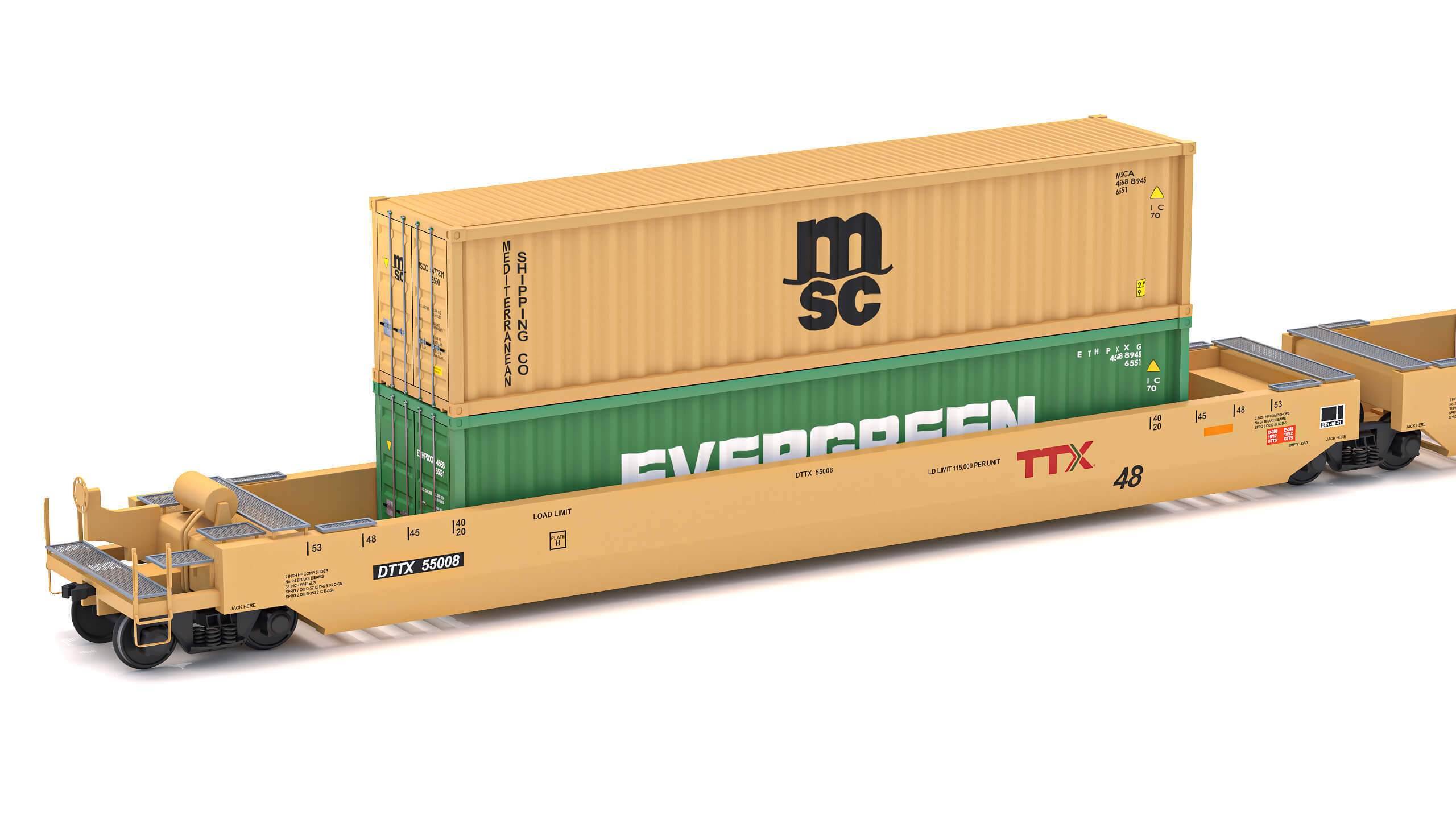 Double Stack Railcar TTx With Containers - 3D Model by ALPHA3DST