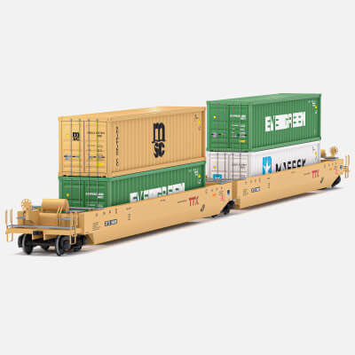 Double Stack Railcar TTx With Containers - 3D Model by ALPHA3DST