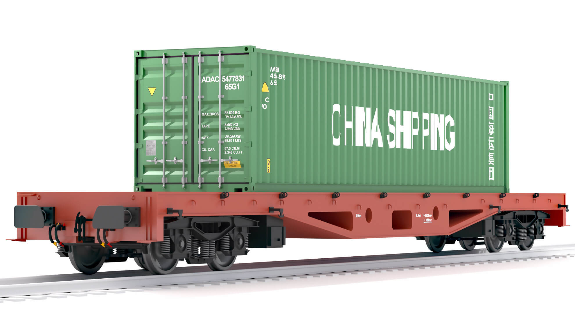 Flat Rail Car China Shipping Container - 3D Model by ALPHA3DST
