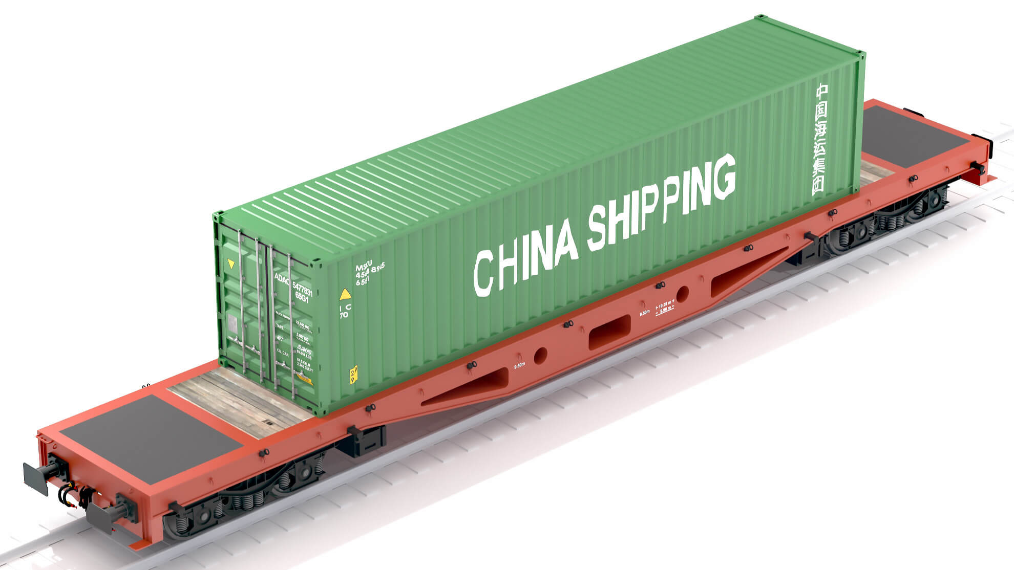 Flat Rail Car China Shipping Container - 3D Model by ALPHA3DST