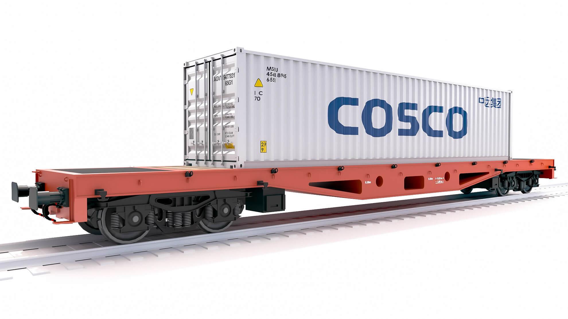 Flat Rail Car Cosco Shipping Container - 3D Model by ALPHA3DST