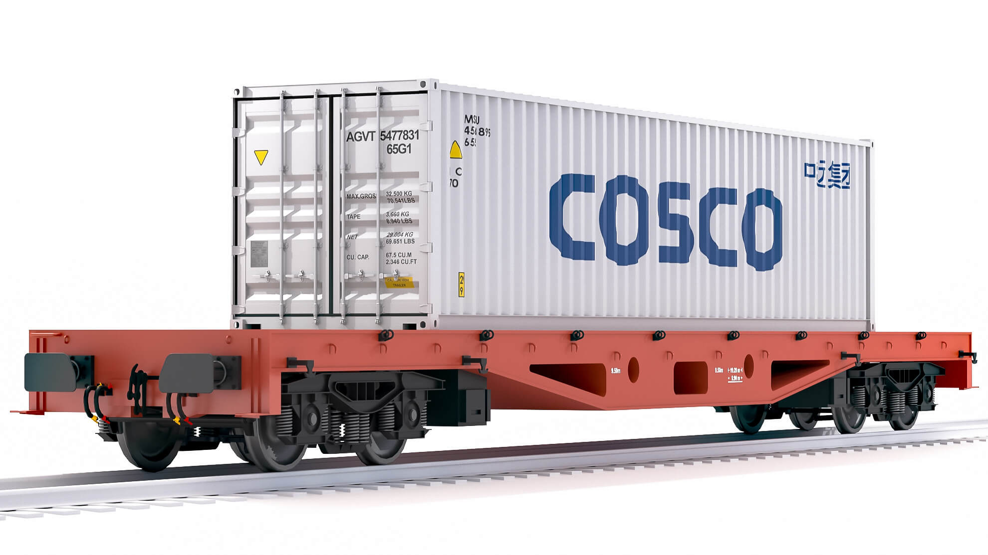 Flat Rail Car Cosco Shipping Container - 3D Model by ALPHA3DST