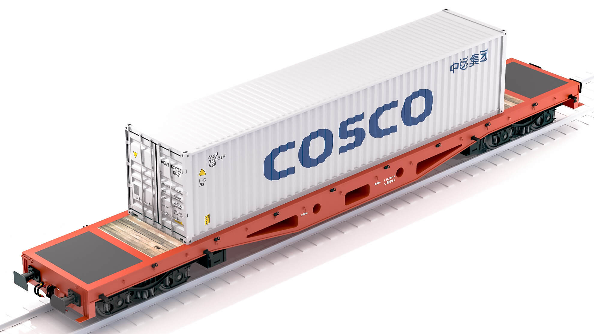 Flat Rail Car Cosco Shipping Container - 3D Model by ALPHA3DST