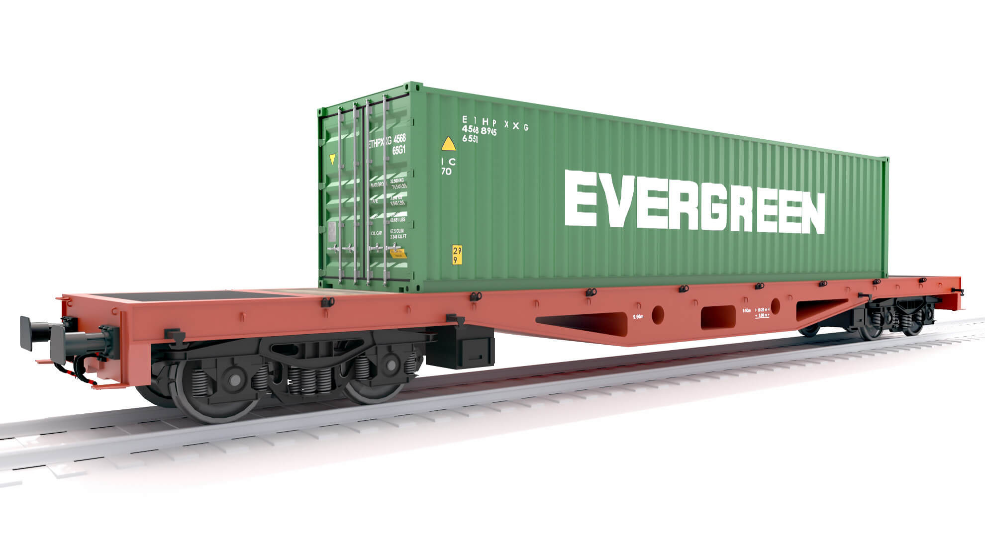 Flat Rail Car Evergreen Shipping Container - 3D Model by ALPHA3DST