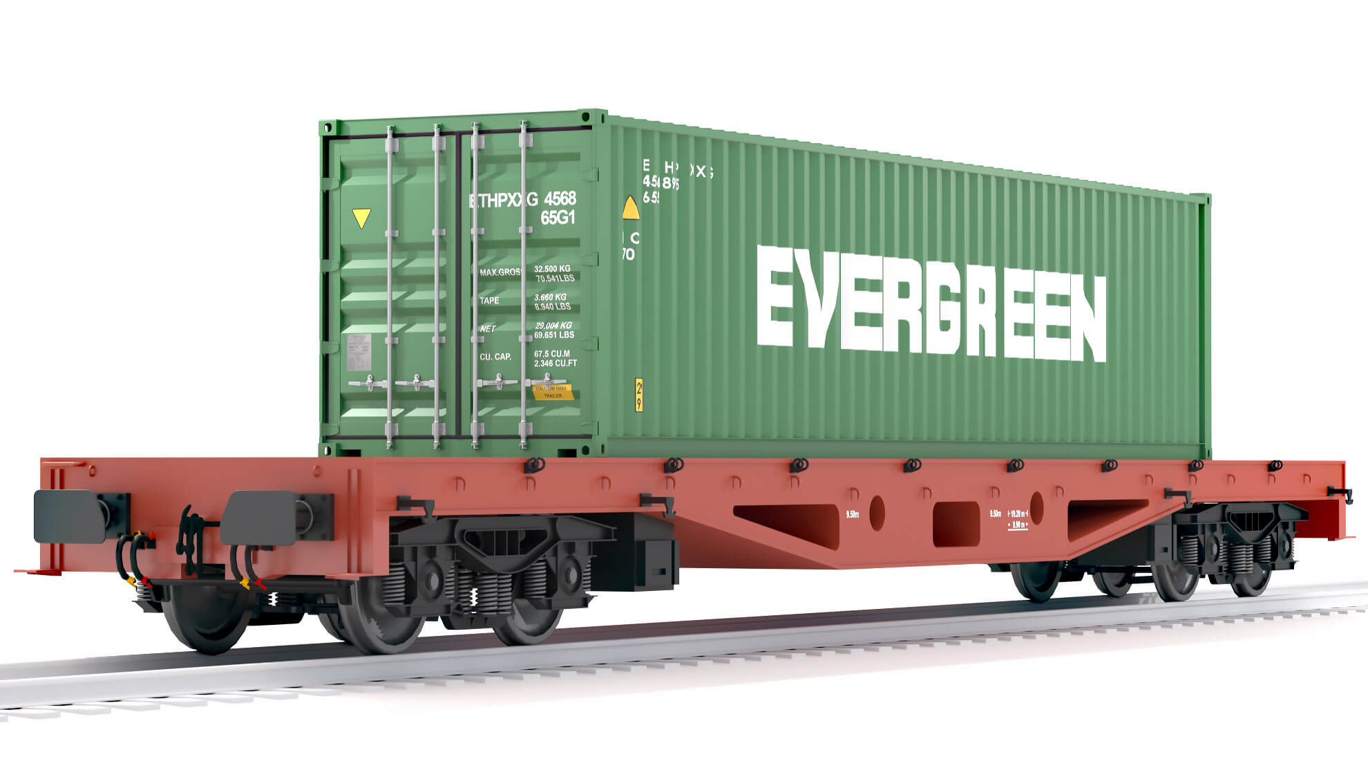 Flat Rail Car Evergreen Shipping Container - 3D Model by ALPHA3DST
