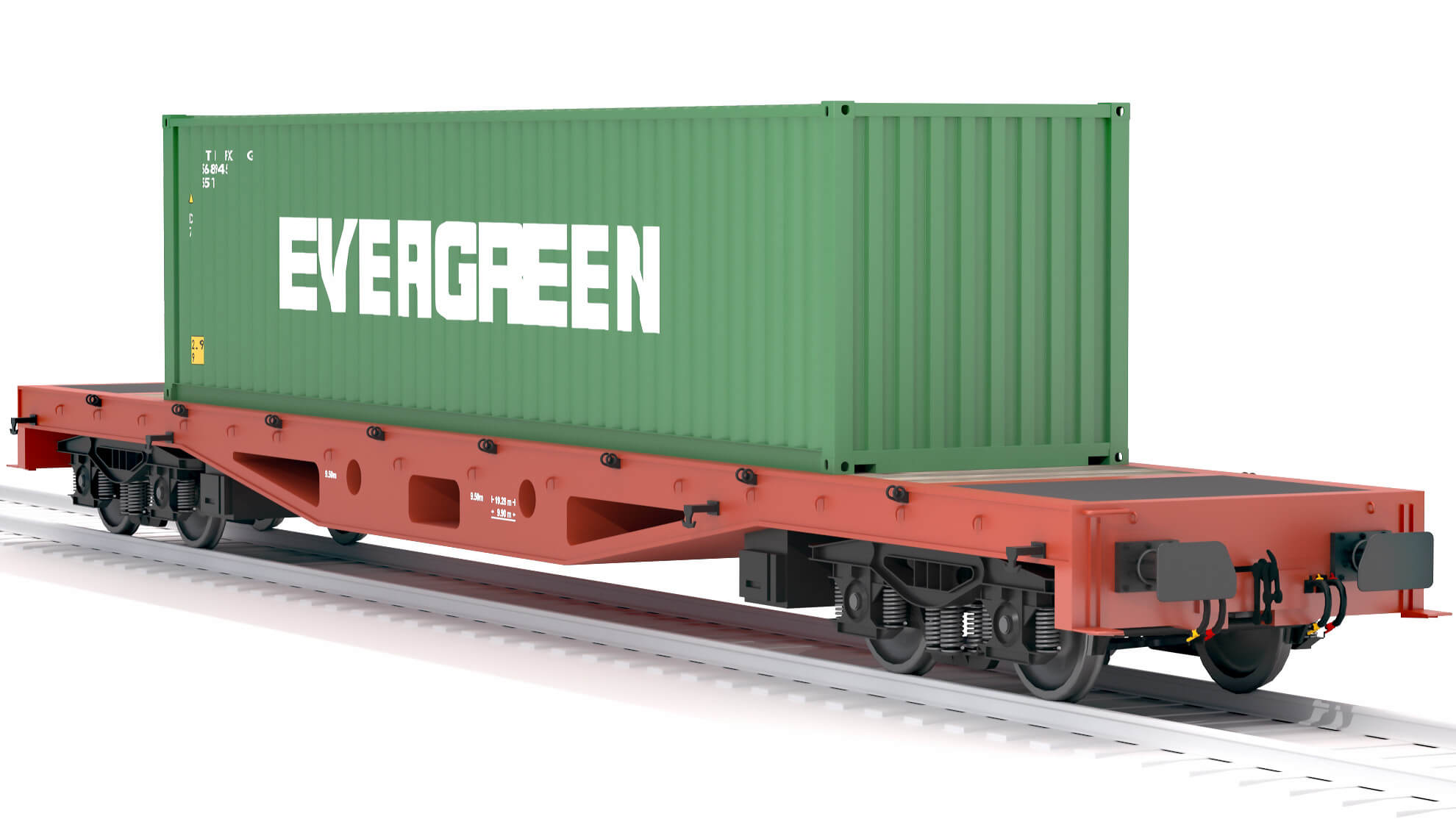 Flat Rail Car Evergreen Shipping Container - 3D Model by ALPHA3DST