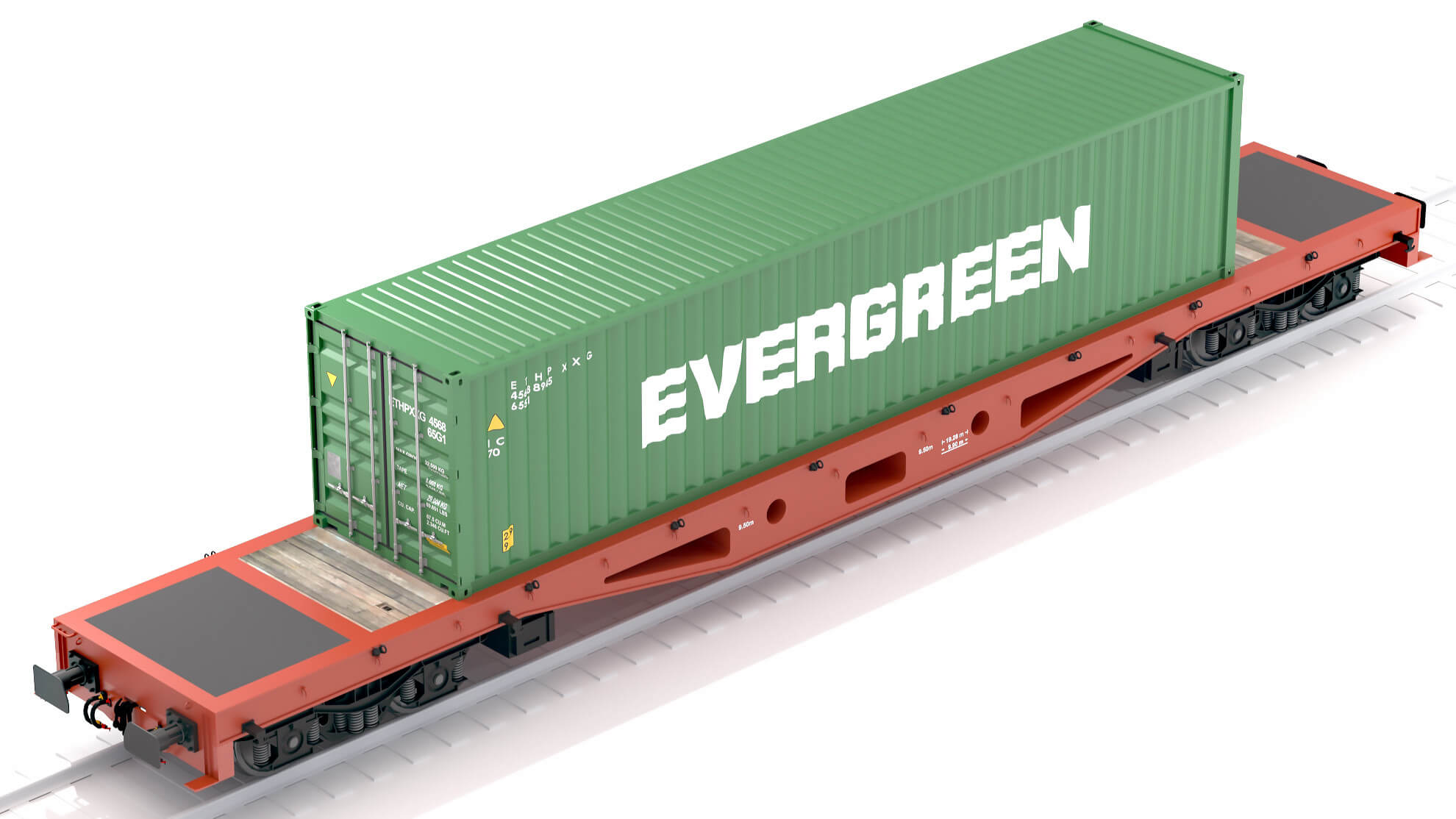 Flat Rail Car Evergreen Shipping Container - 3D Model by ALPHA3DST