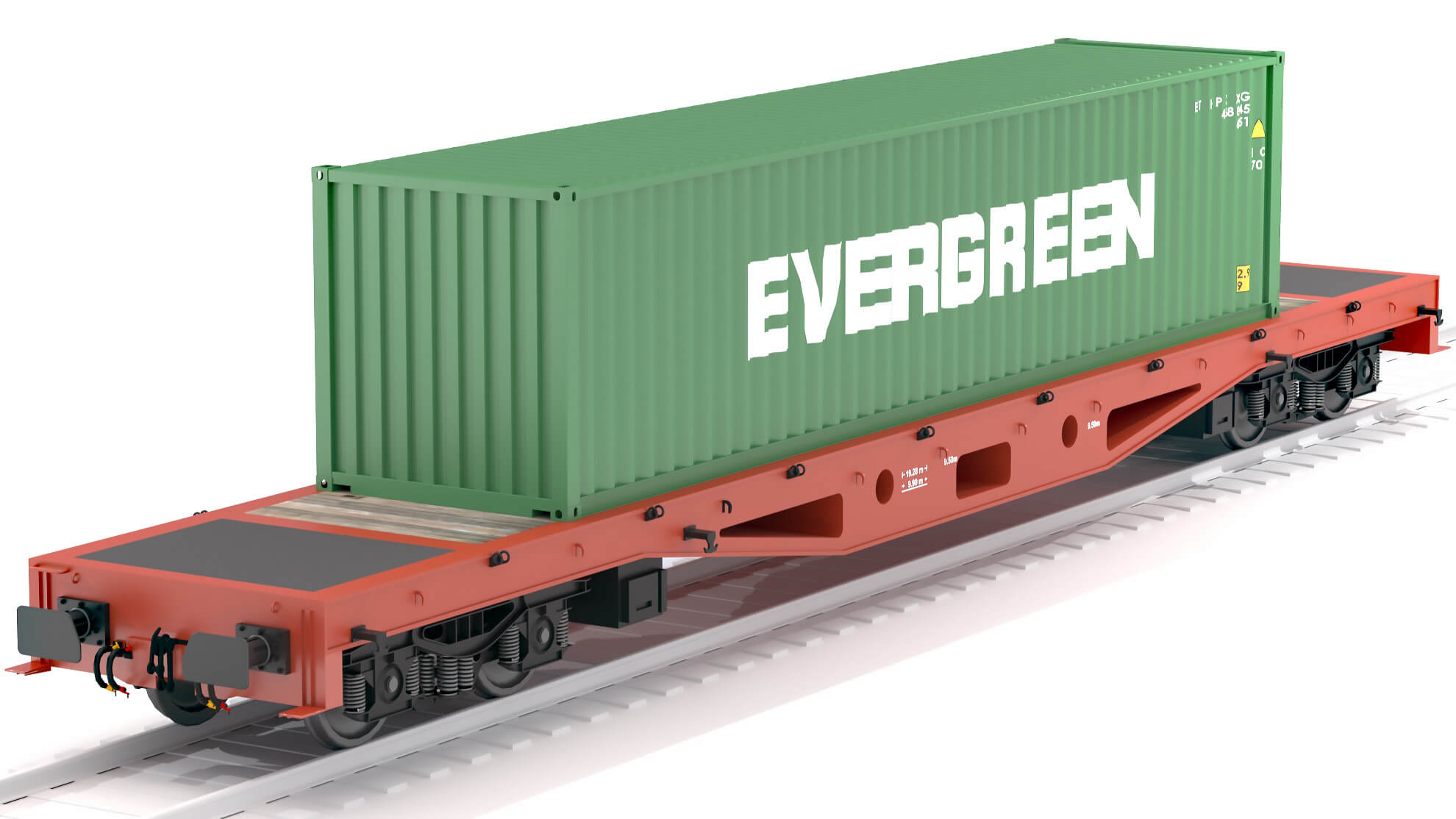 Flat Rail Car Evergreen Shipping Container - 3D Model by ALPHA3DST