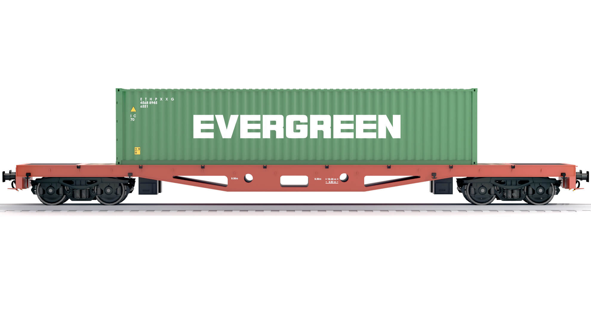 Flat Rail Car Evergreen Shipping Container - 3D Model by ALPHA3DST