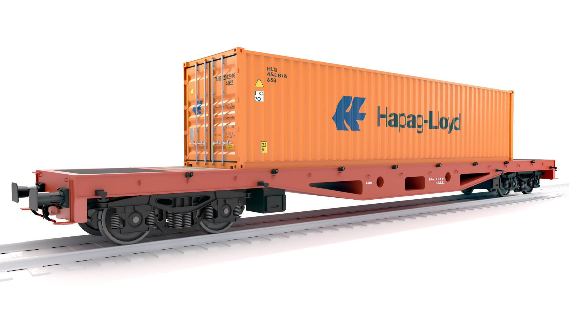 Flat Rail Car Hapag Lloyd Shipping Container - 3D Model by ALPHA3DST
