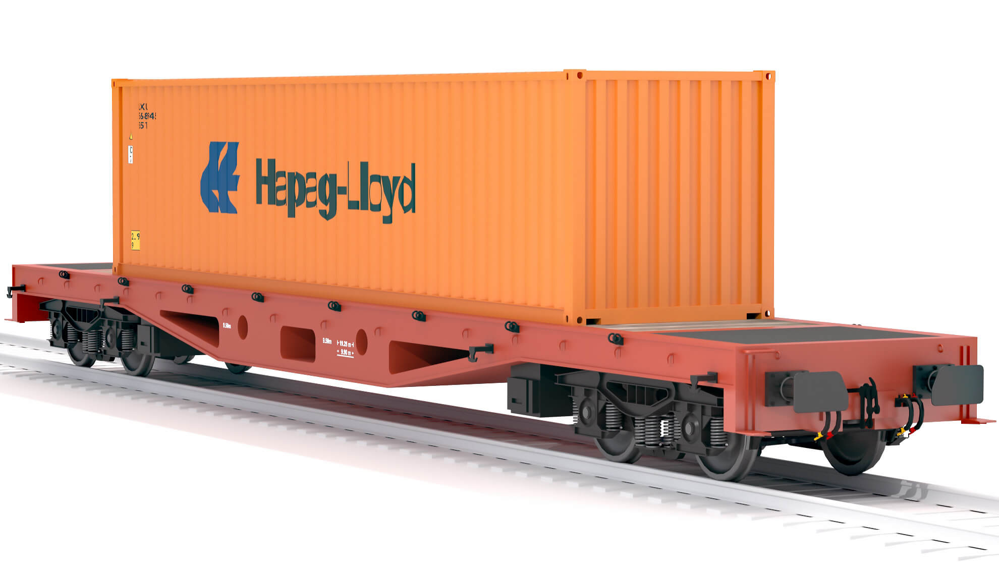 Flat Rail Car Hapag Lloyd Shipping Container - 3D Model by ALPHA3DST