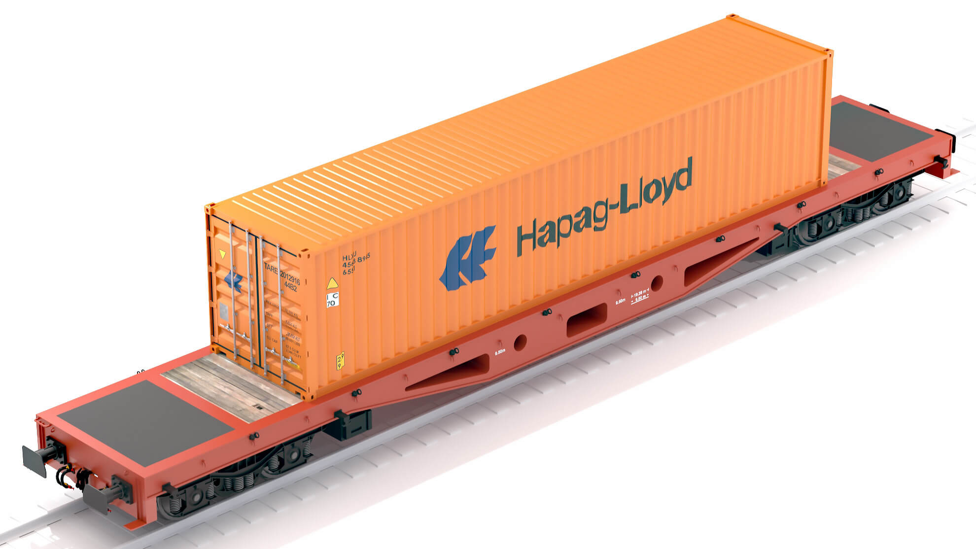 Flat Rail Car Hapag Lloyd Shipping Container - 3D Model by ALPHA3DST