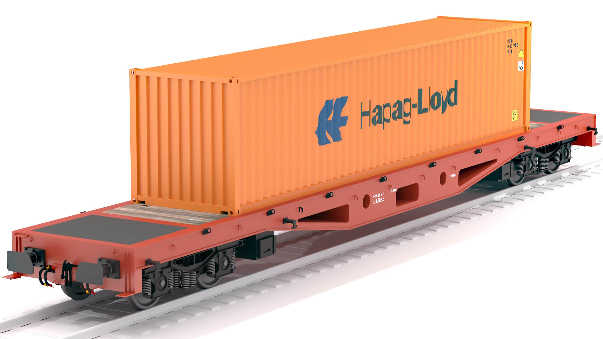 Flat Rail Car Hapag Lloyd Shipping Container - 3D Model by ALPHA3DST