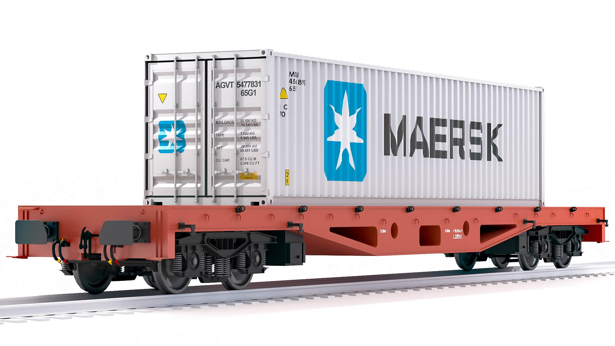Flat Rail Car Maersk Shipping Container - 3D Model by ALPHA3DST