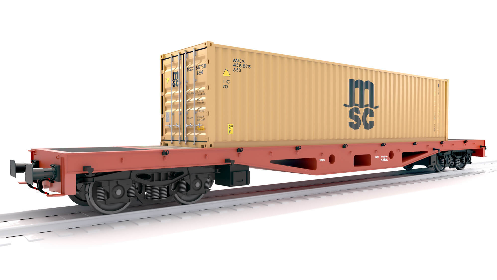 Flat Rail Car Mediterranean Shipping Company MSC Container - 3D Model ...