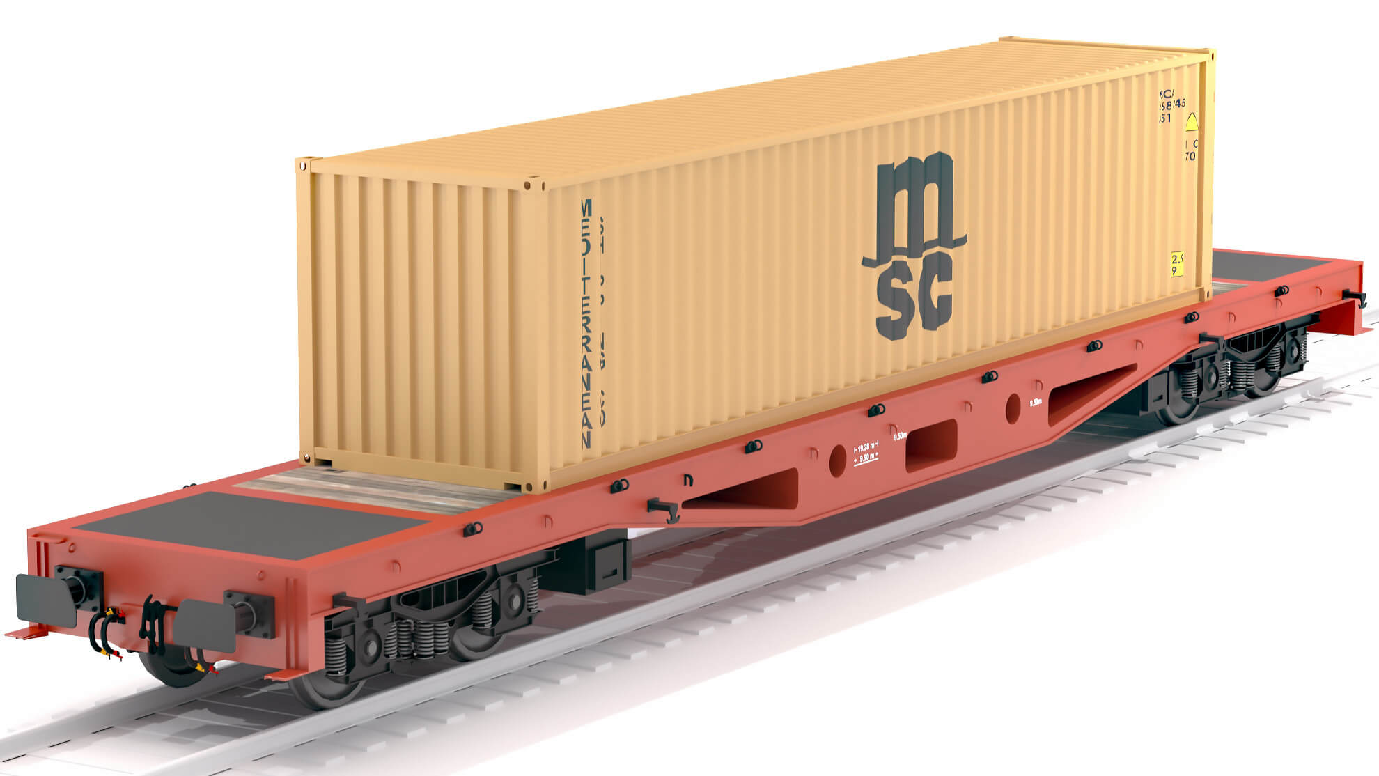 Flat Rail Car Mediterranean Shipping Company MSC Container - 3D Model ...