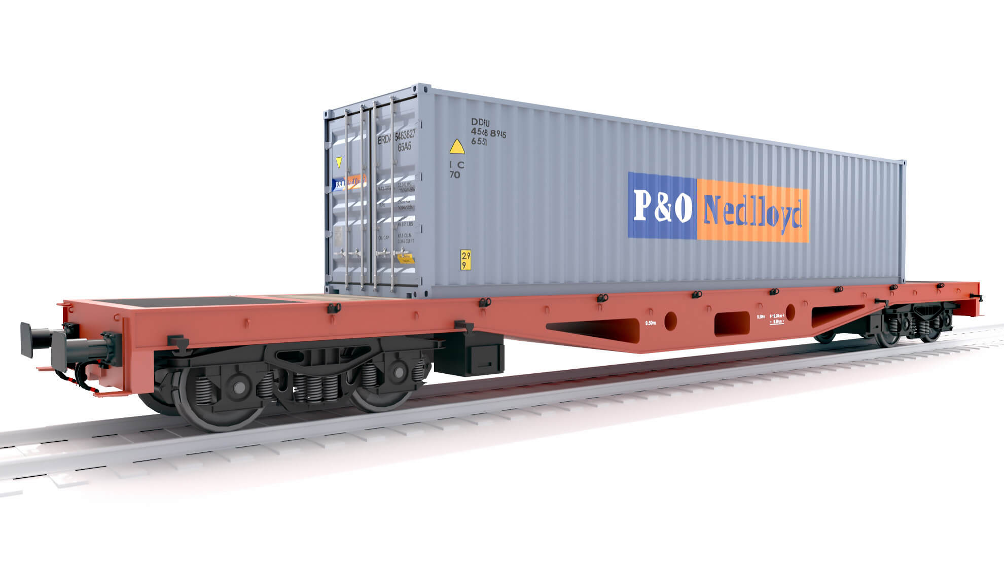 Flat Rail Car P&O Shipping Container - 3D Model by ALPHA3DST