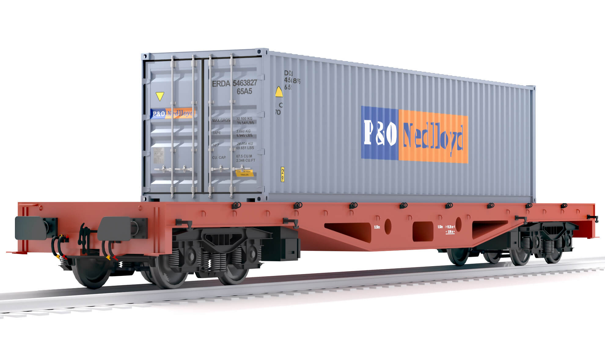 Flat Rail Car P&O Shipping Container - 3D Model by ALPHA3DST