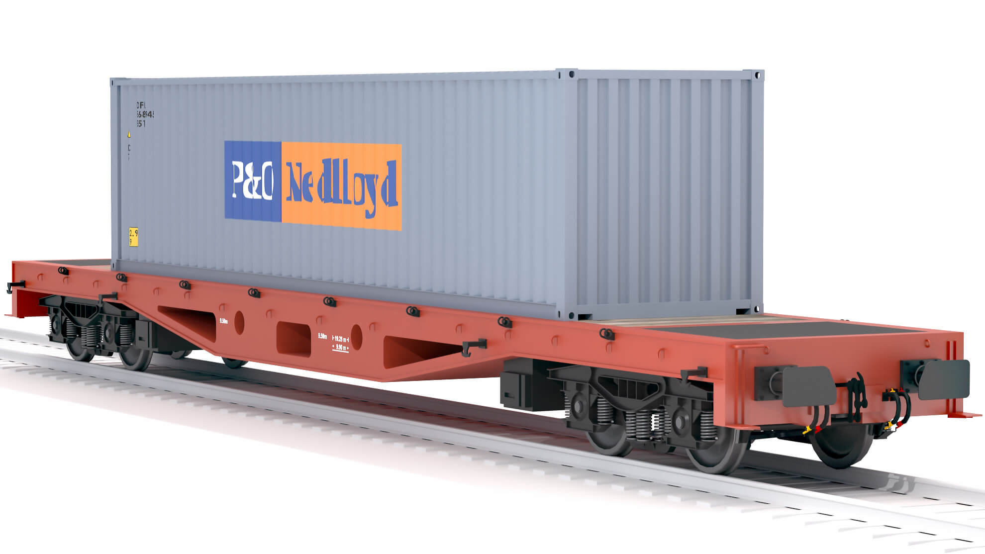 Flat Rail Car P&O Shipping Container - 3D Model by ALPHA3DST