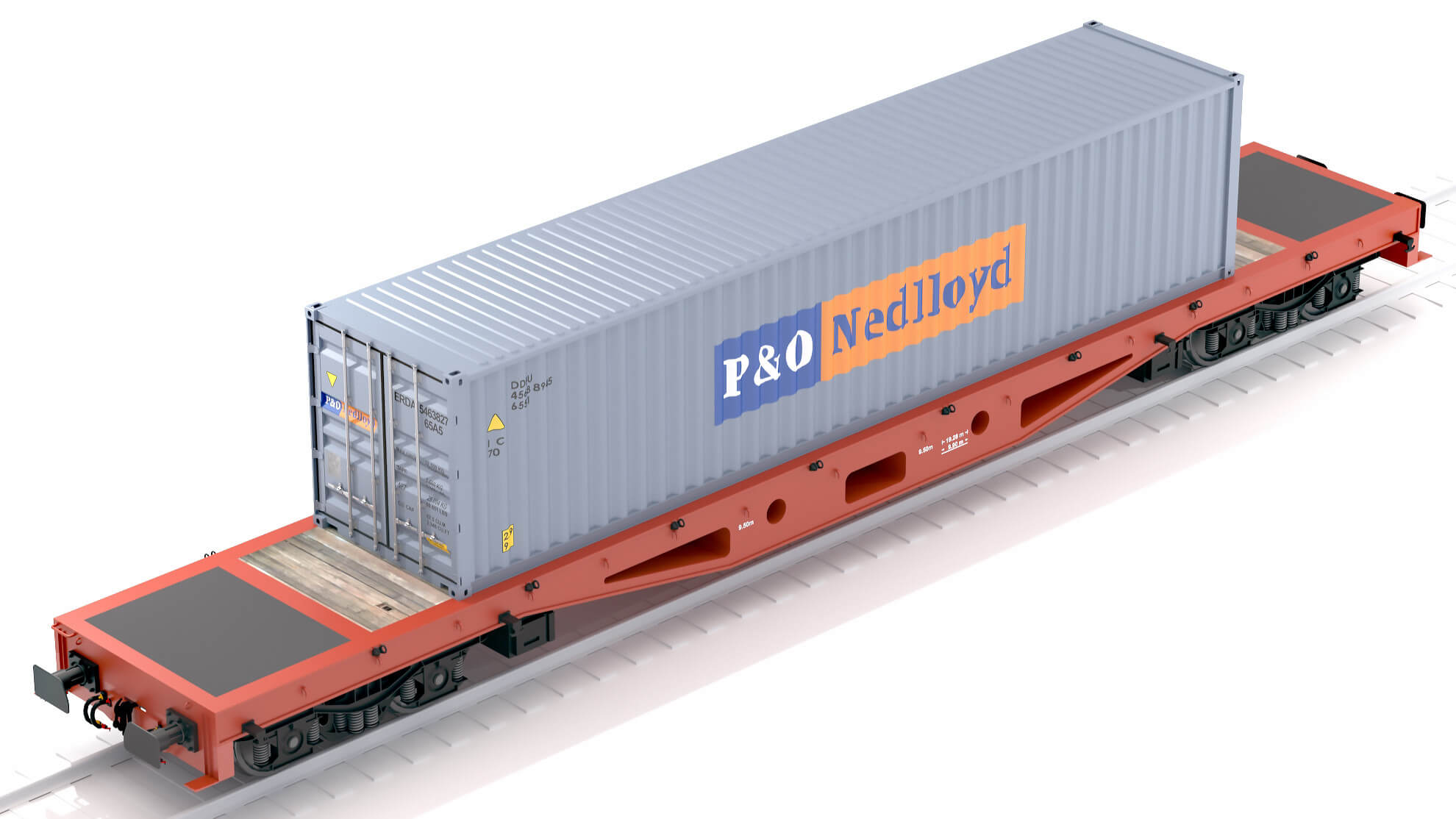 Flat Rail Car P&O Shipping Container - 3D Model by ALPHA3DST