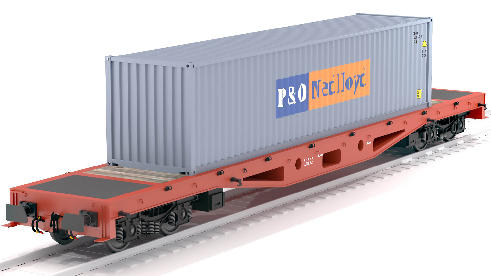 Flat Rail Car P&O Shipping Container - 3D Model by ALPHA3DST