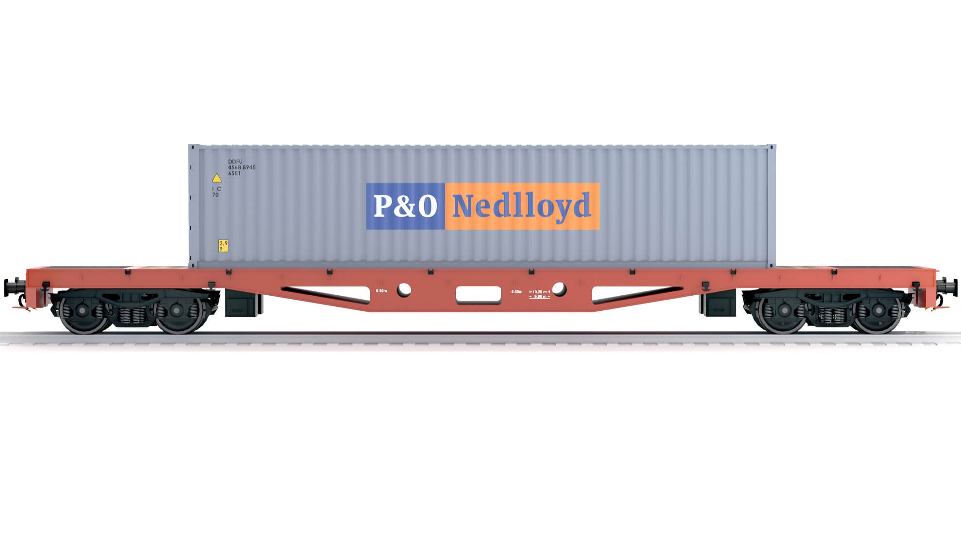 Flat Rail Car P&O Shipping Container - 3D Model by ALPHA3DST