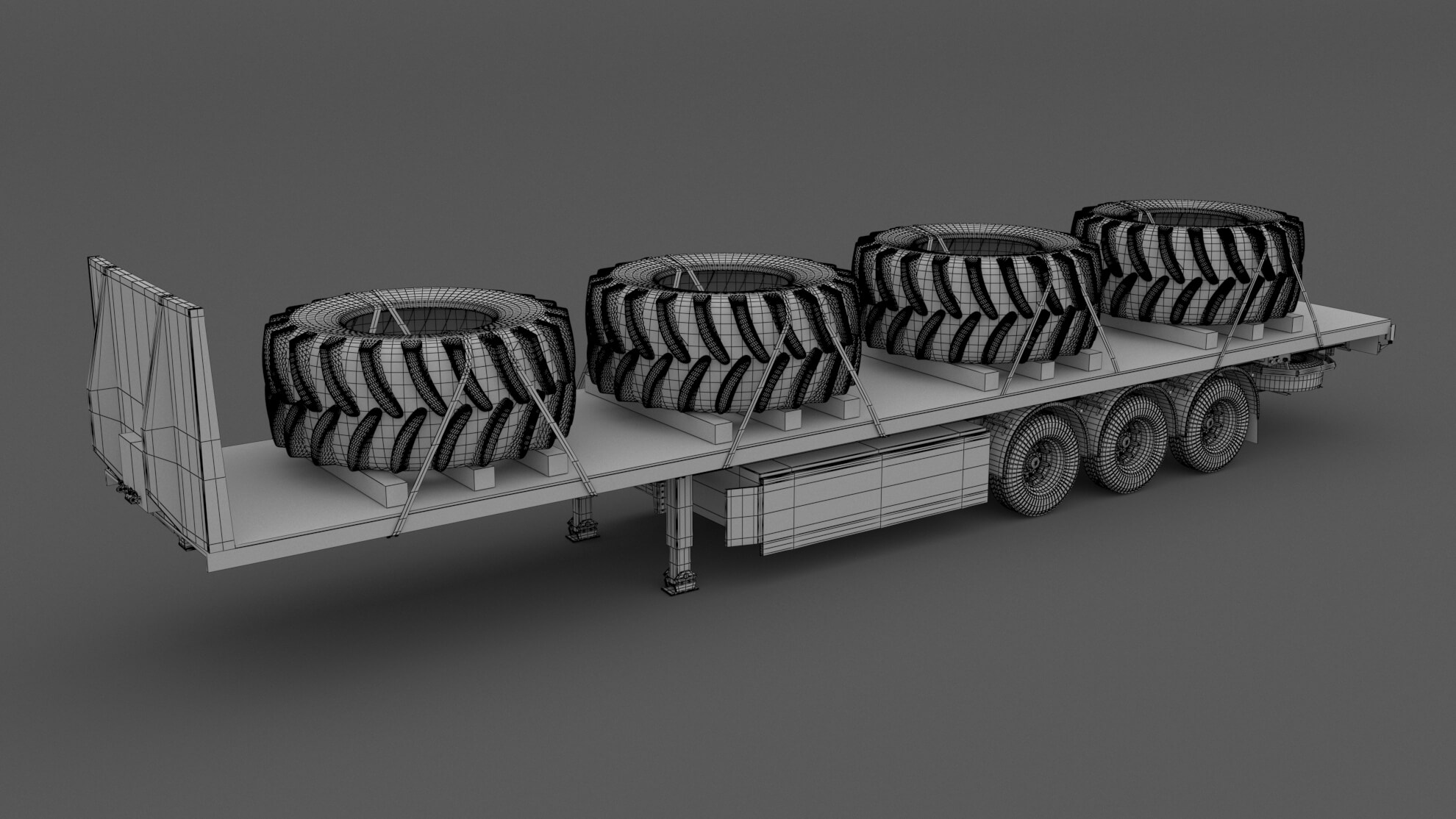 Flatbed Trailer With Tires - 3D Model by ALPHA3DST