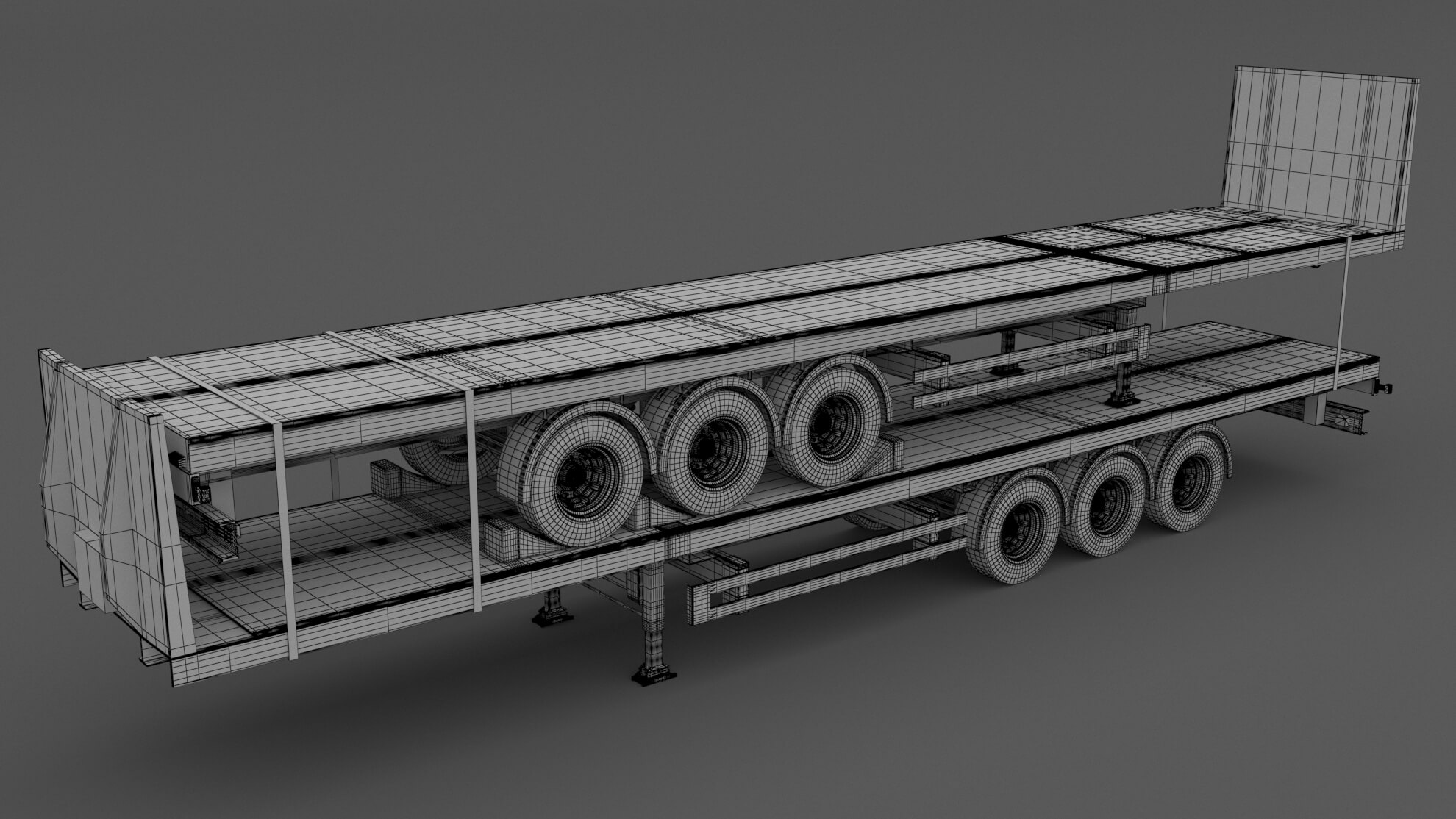 Flatbed Trailer With Trailer - 3D Model by ALPHA3DST