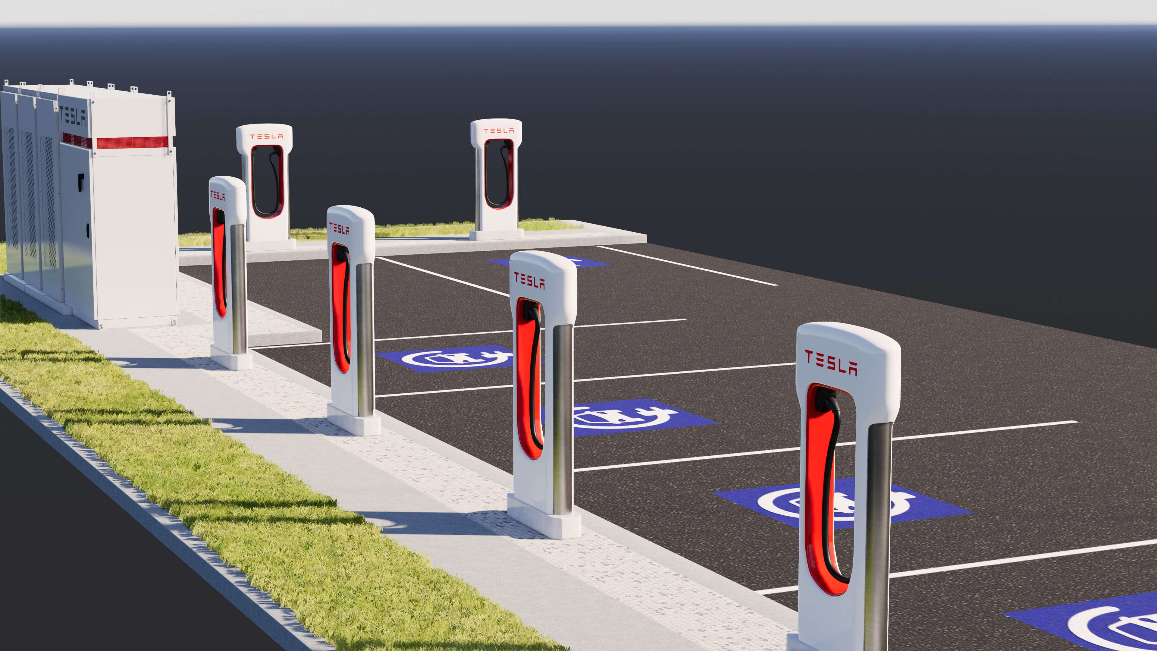 Tesla Supercharger Station - 3D Model by ALPHA3DST