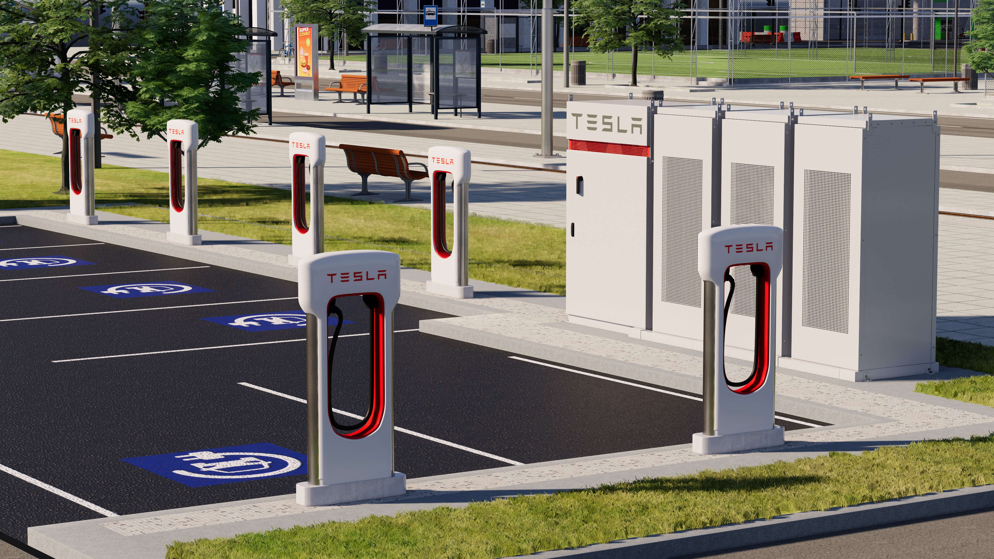 Tesla Supercharger Station - 3D Model by ALPHA3DST