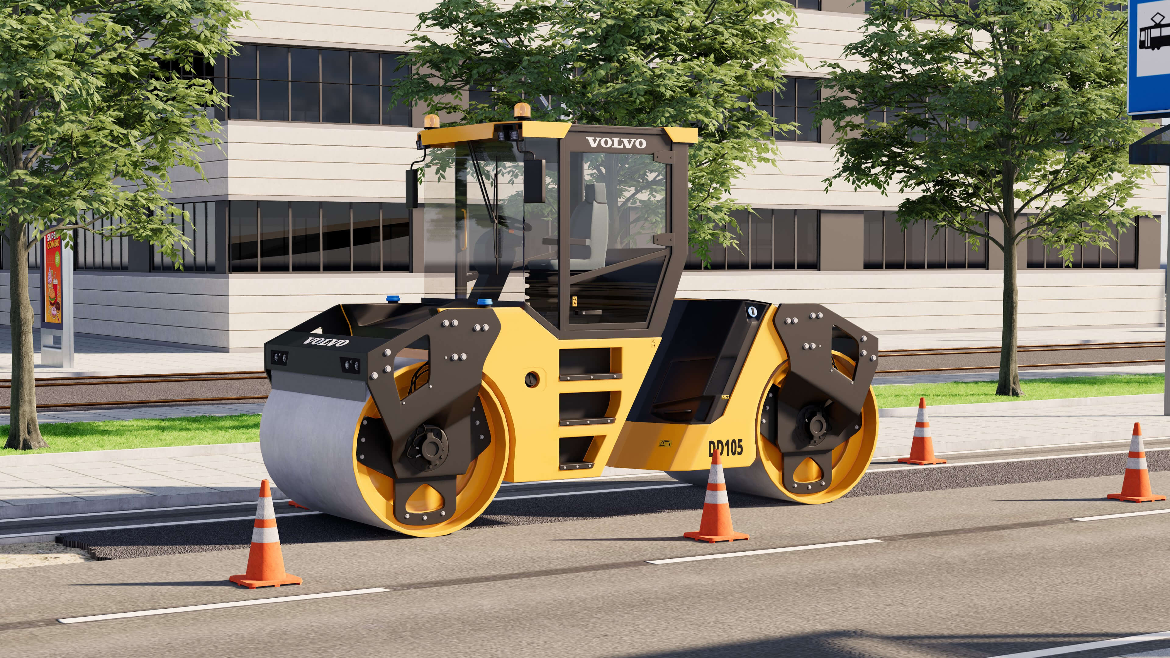 Volvo DD105 Articulated Tandem Road Roller - 3D Model by ALPHA3DST