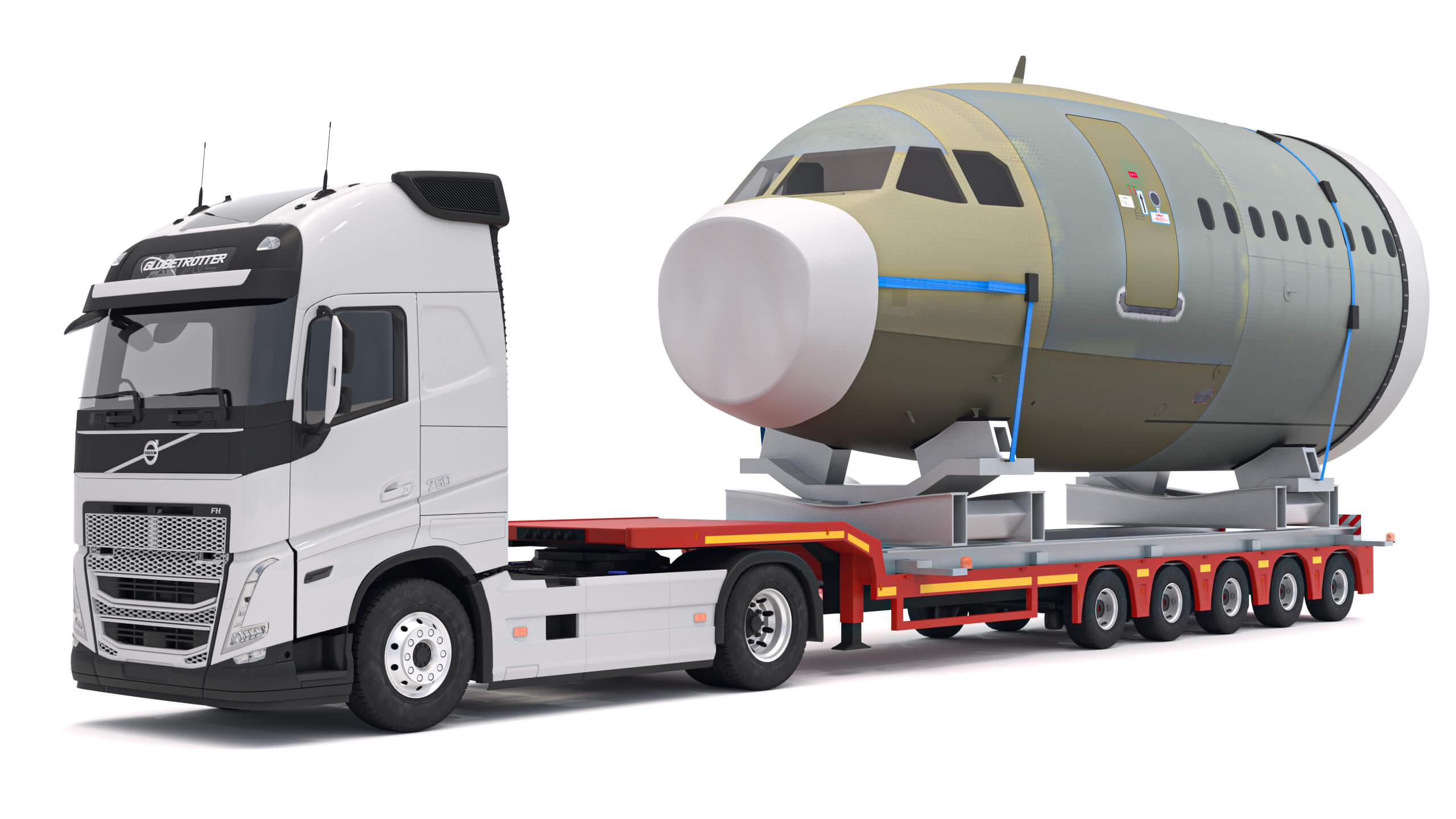 Volvo FH16 2021 and Lowboy Trailer With Airplane - 3D Model by ALPHA3DST
