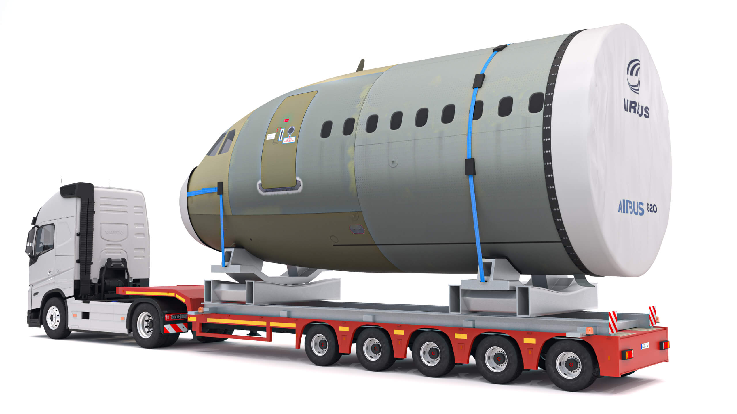 Volvo FH16 2021 and Lowboy Trailer With Airplane - 3D Model by ALPHA3DST