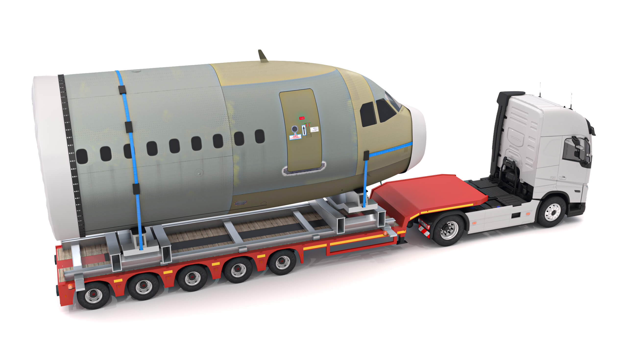 Volvo FH16 2021 and Lowboy Trailer With Airplane - 3D Model by ALPHA3DST