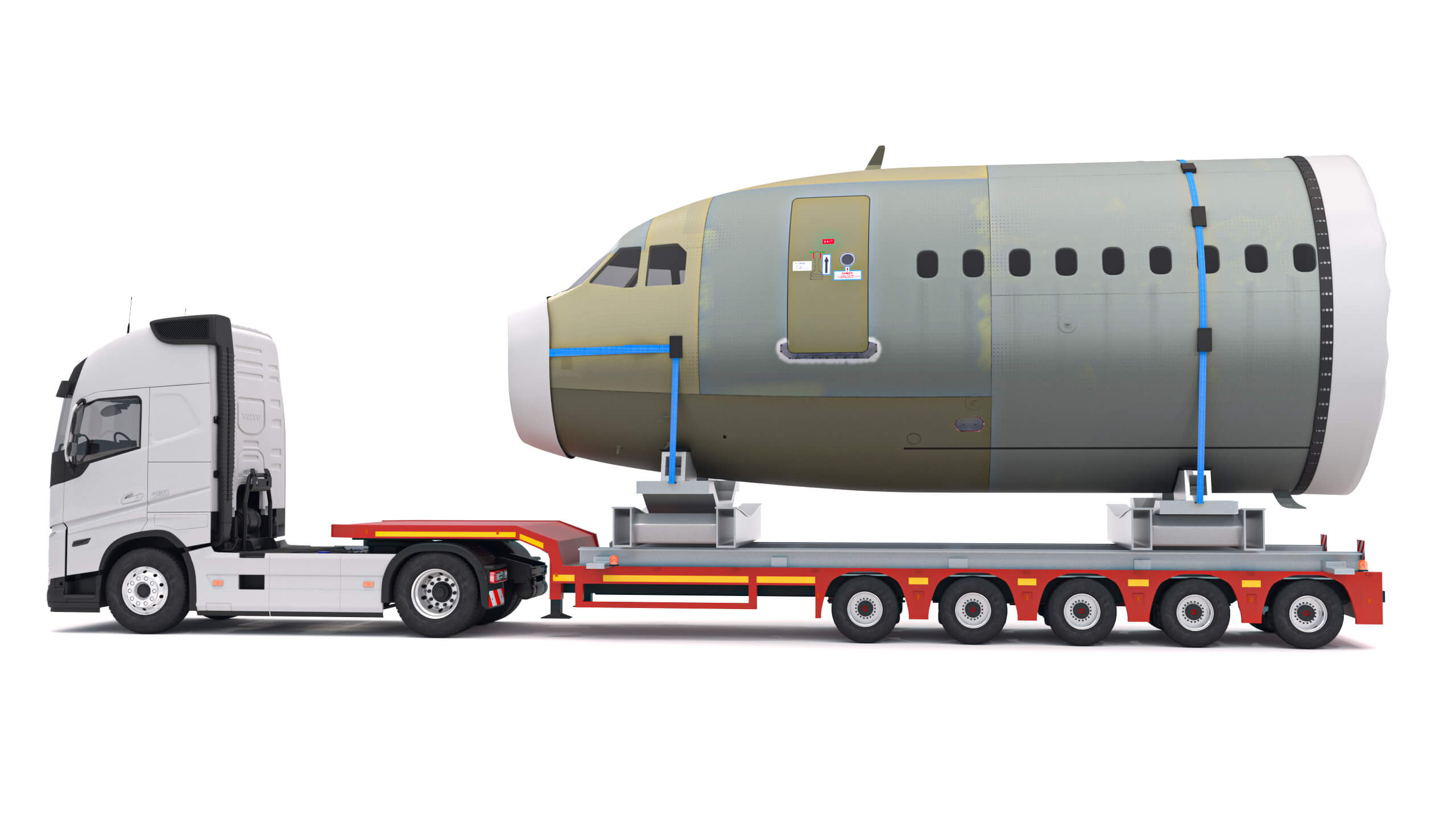Volvo FH16 2021 and Lowboy Trailer With Airplane - 3D Model by ALPHA3DST