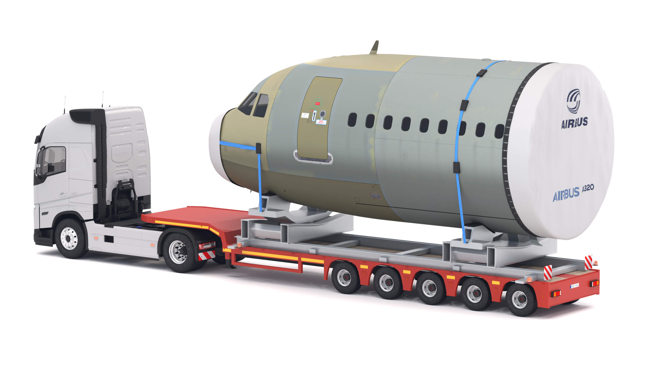 Volvo FH16 2021 and Lowboy Trailer With Airplane - 3D Model by ALPHA3DST