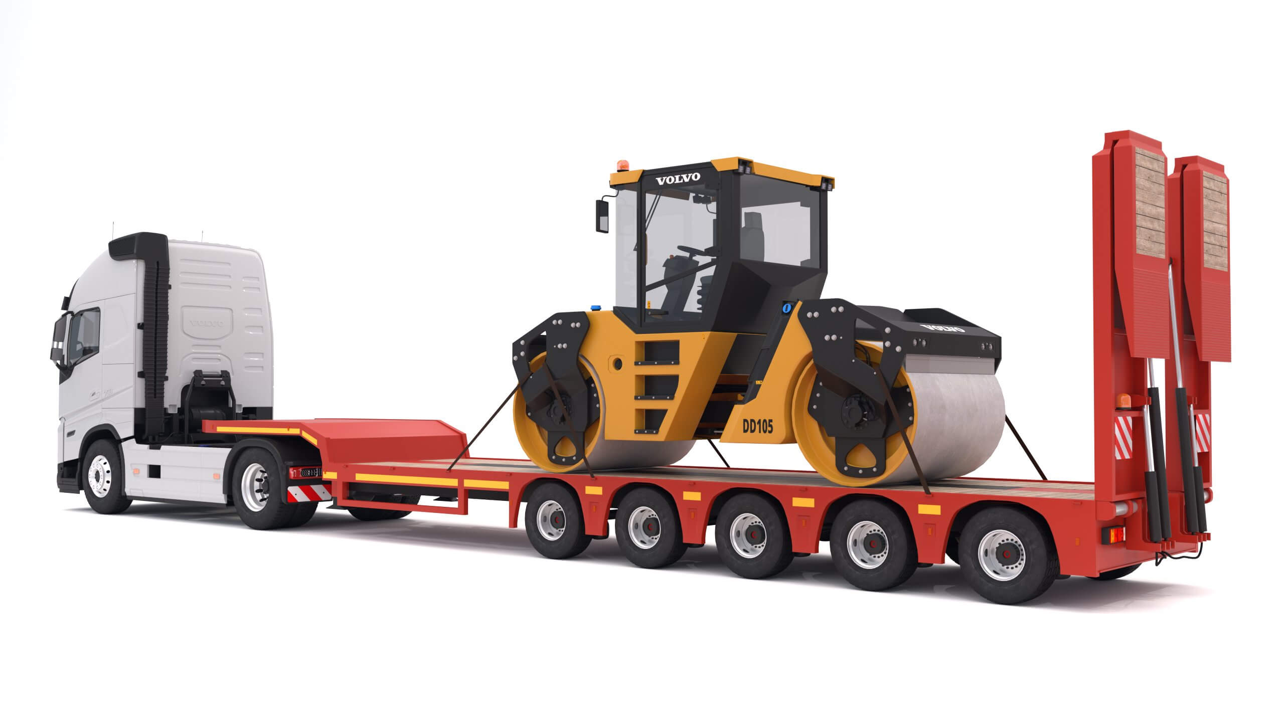 Volvo FH16 2021 and Lowboy Trailer With Volvo DD105 Roller - 3D Model by ALPHA3DST