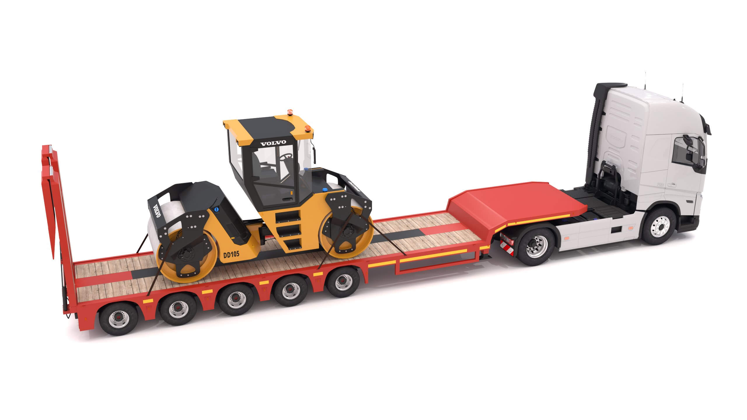 Volvo FH16 2021 and Lowboy Trailer With Volvo DD105 Roller - 3D Model by ALPHA3DST