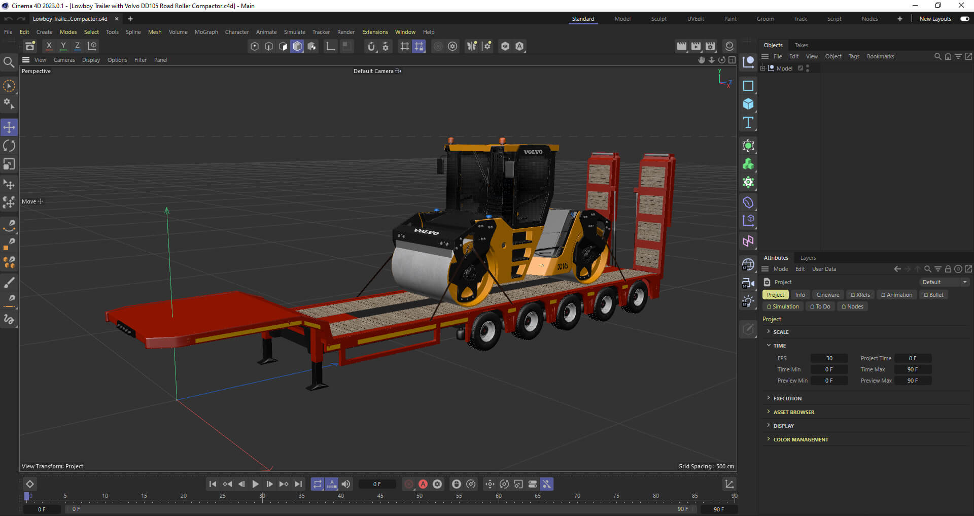 Volvo FH16 2021 and Lowboy Trailer With Volvo DD105 Roller - 3D Model by ALPHA3DST
