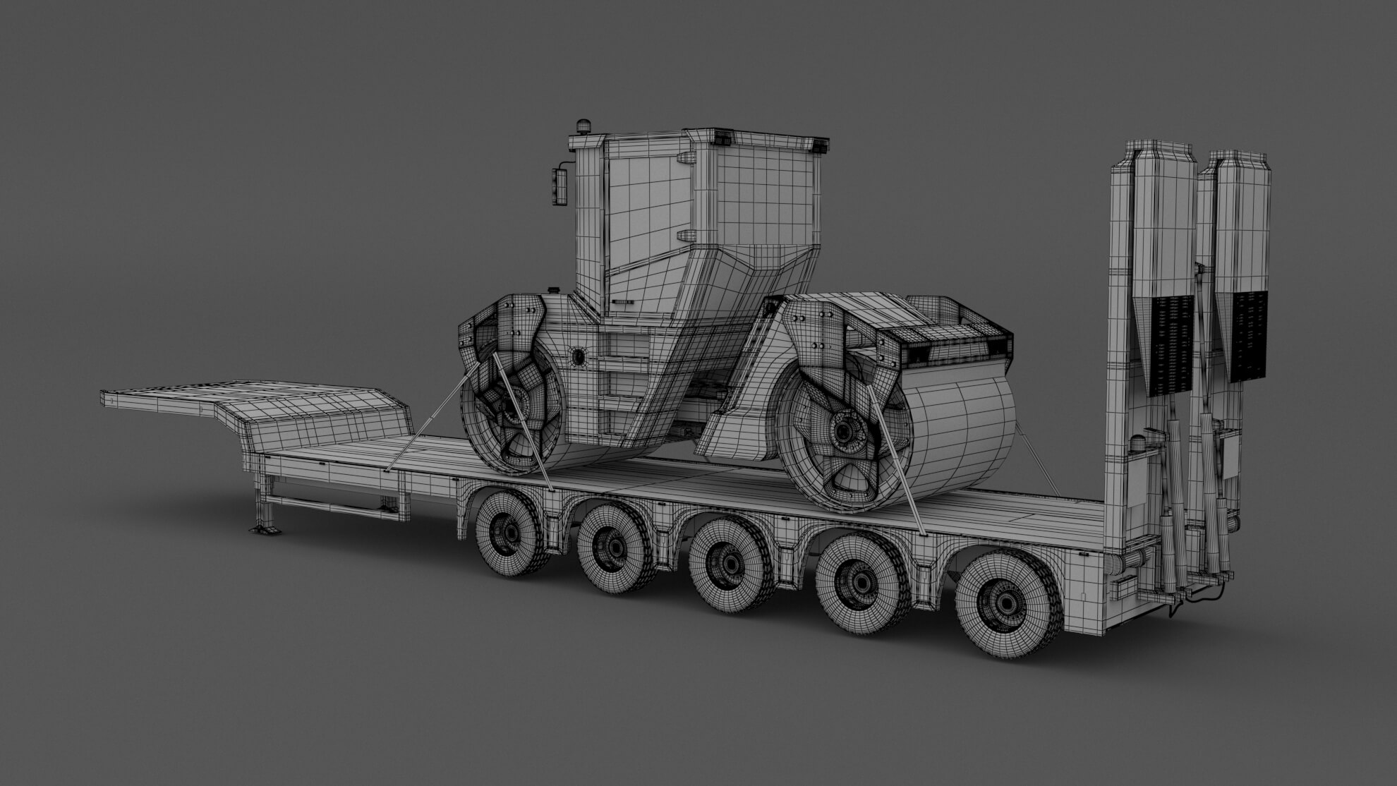 Volvo FH16 2021 and Lowboy Trailer With Volvo DD105 Roller - 3D Model by ALPHA3DST