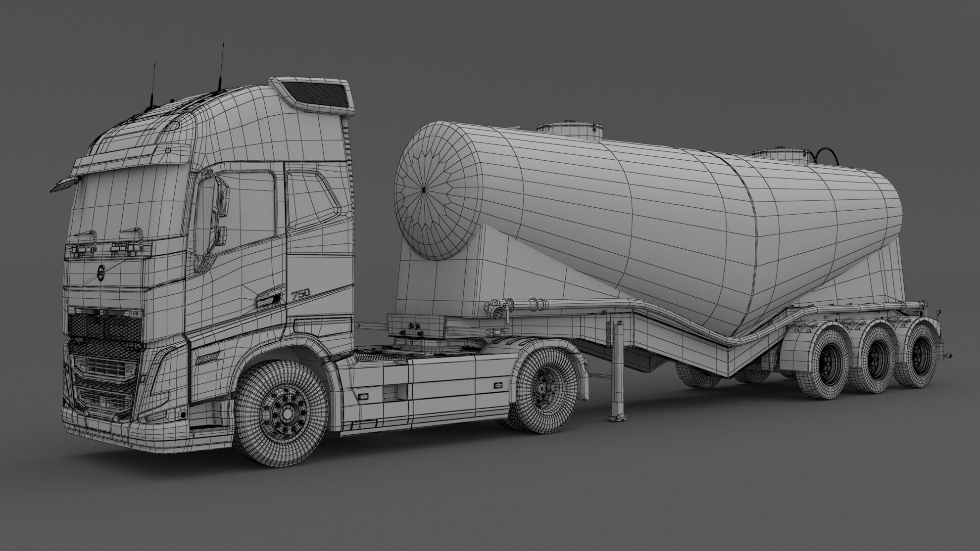Volvo FH16 2021 With Cement Trailer - 3D Model by ALPHA3DST
